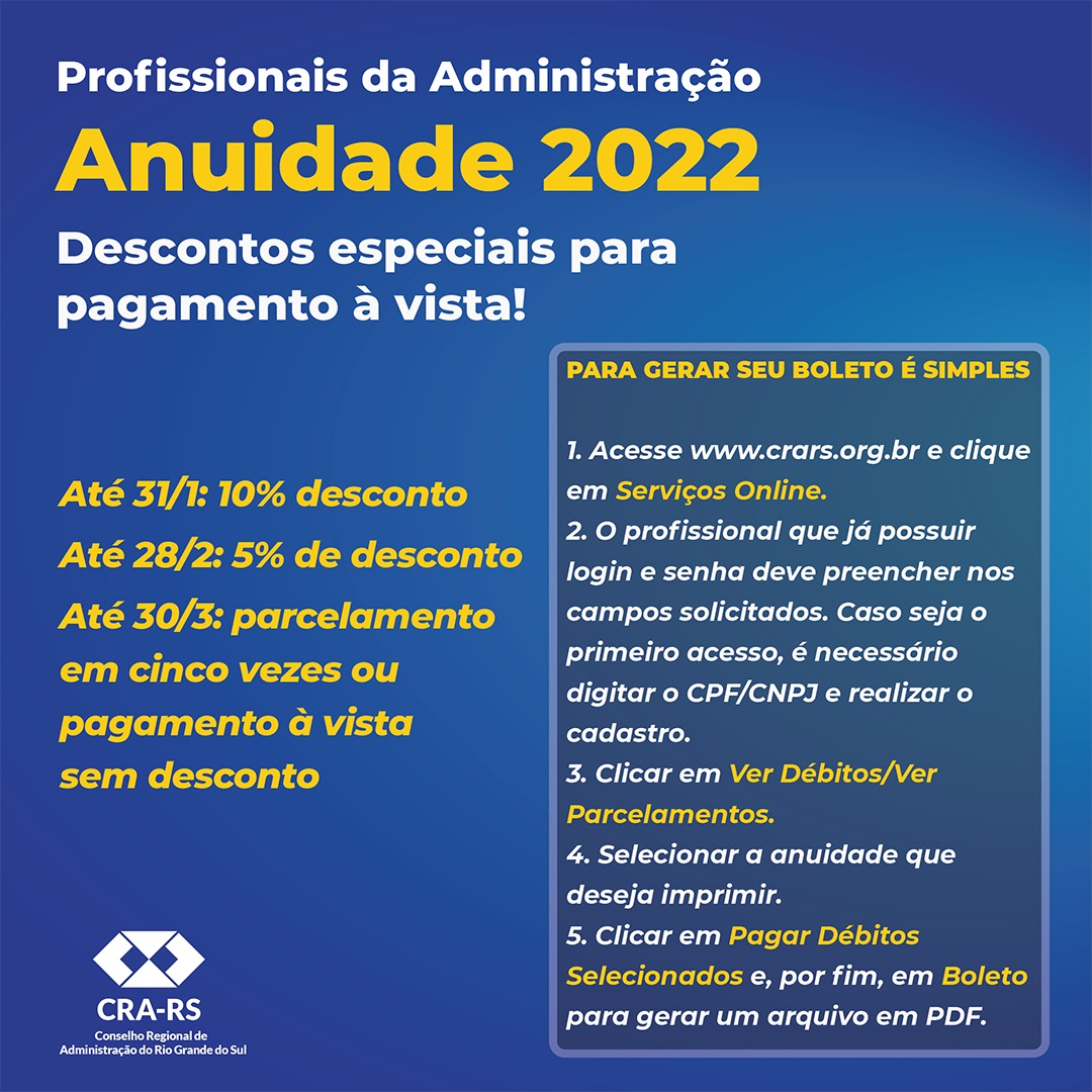 CRA-RS concede condições especiais para pagamento da anuidade 2022 ...